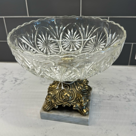Vintage | Accents | Midcentury Hollywood Regency Glass Compote W Footed ...